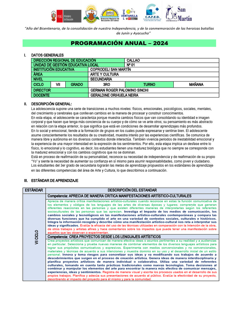 Programación Anual 2024 - 3ro Secundaria | PDF | Aprendizaje | Las emociones