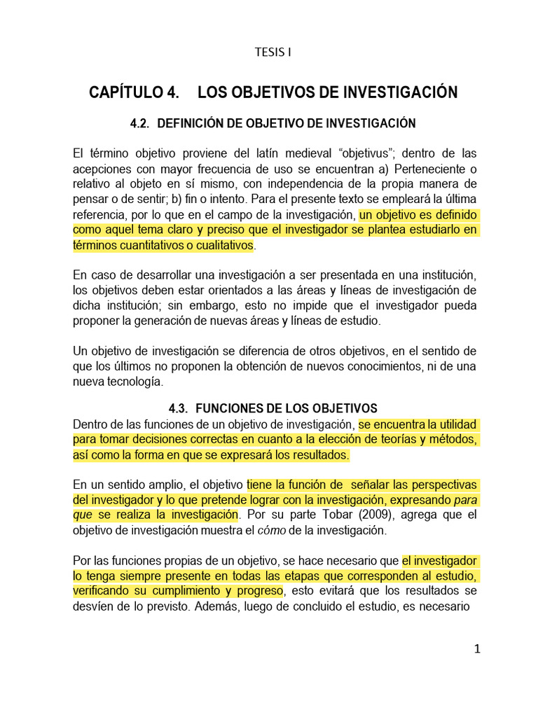 Capítulo 4 Objetivos de La Investigación | PDF | Enseñando | Verbo