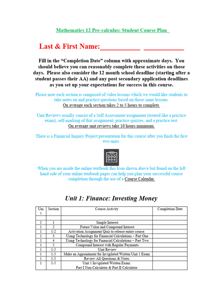 MP12 Course Student Plan 2023 | PDF | Trigonometric Functions | Exponentiation
