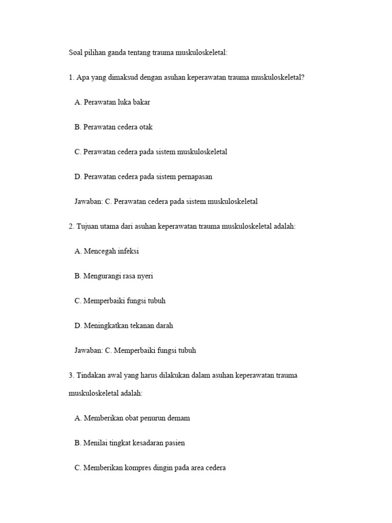 Soal Pilihan Ganda Tentang Trauma Muskuloskeletal | PDF | Sains & Matematika