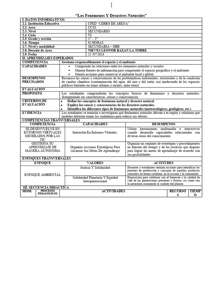 1º SESIONES SEM 1 UNI 4 - CCSS 2024 (Recuperado Automáticamente) | PDF | Aprendizaje | Enseñando