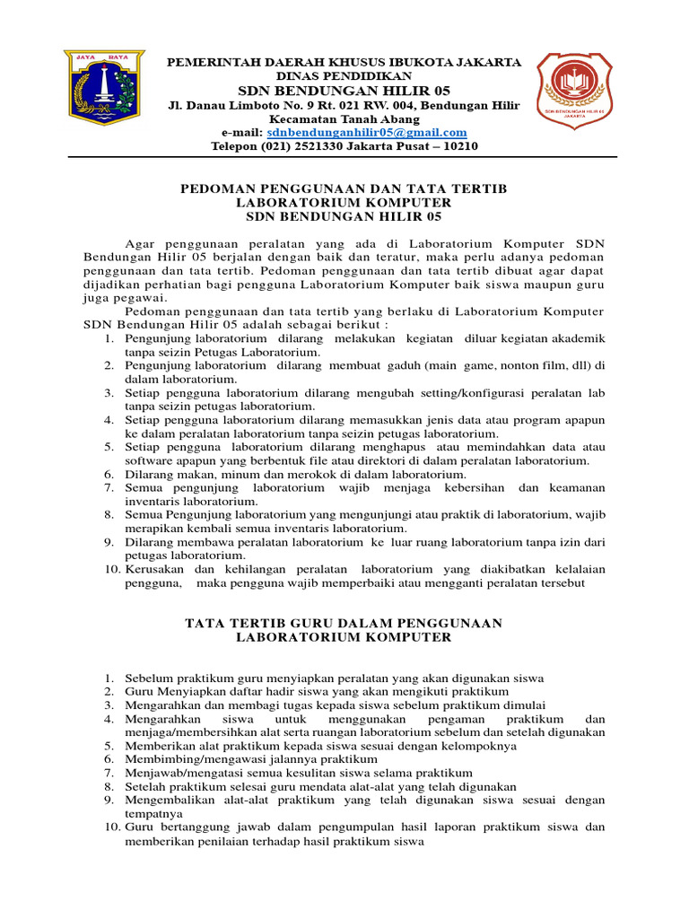Tata Tertib Penggunaan Laboratorium Komputer | PDF