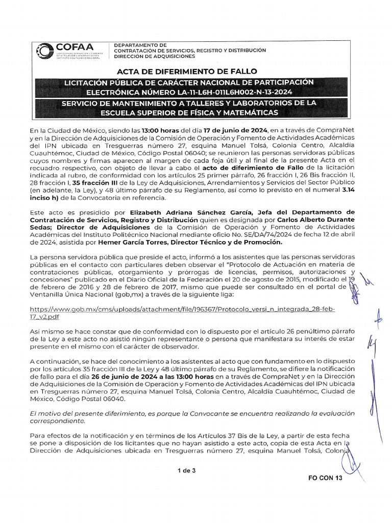 Diferimiento de Fallo N 13 2024 ESFM Aprobada | PDF Diferimiento de Fallo N 13 2024 ESFM Aprobada | PDF