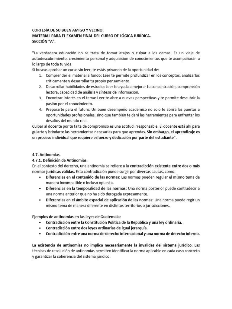 Logica Juridica - Material Examen Final - V1 | PDF | Proposición | Razón