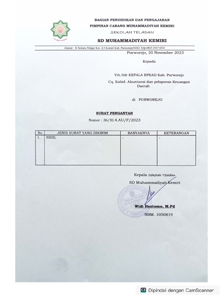 38.SD MUHAMMADIYAH - Surat Pengantar | PDF