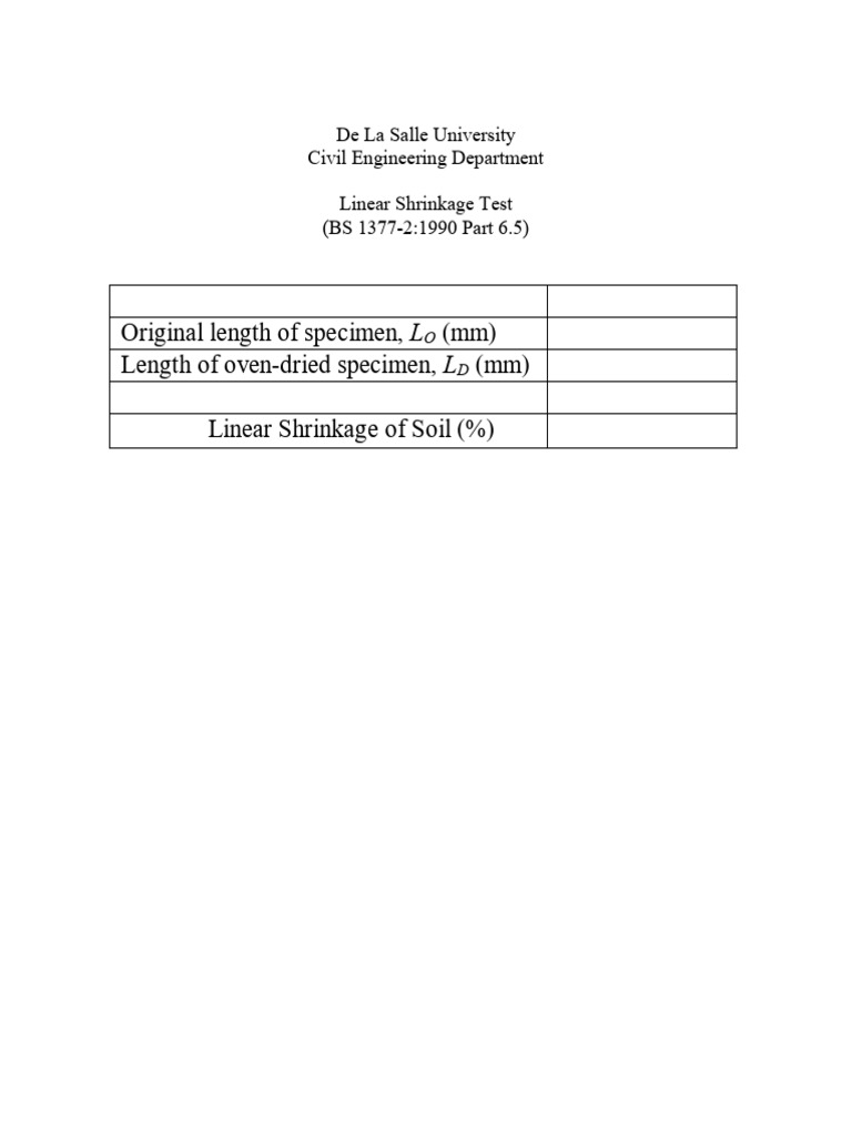 Experiment 3 Linear Shrinkage Data Sheet | PDF