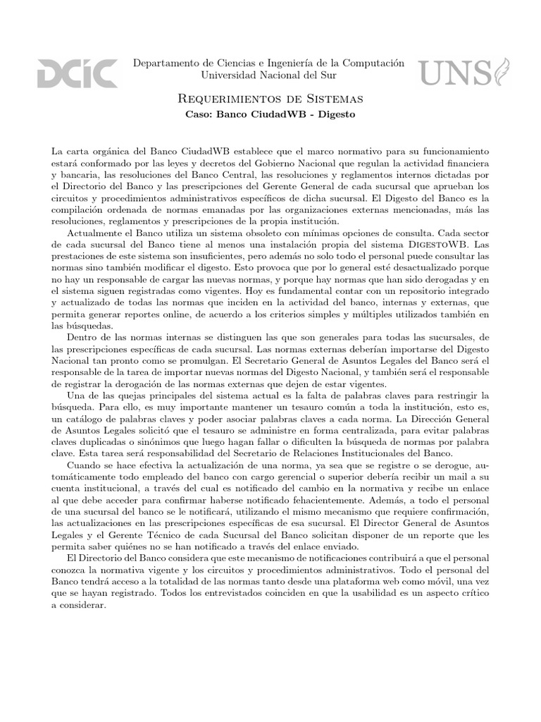 RDS 2024 - Requerimientos de Usuarios - ANOTACIONES | PDF | Bancos ...