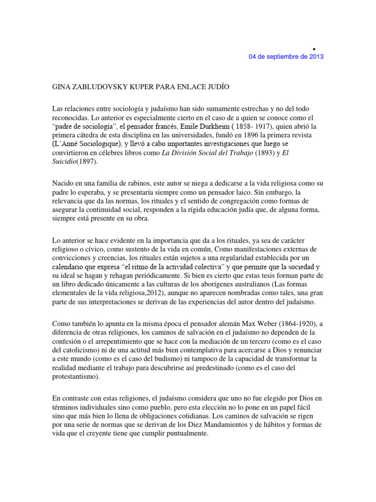 Eco - Emily Durkemheim - Formacion. | PDF | Emile Durkheim
