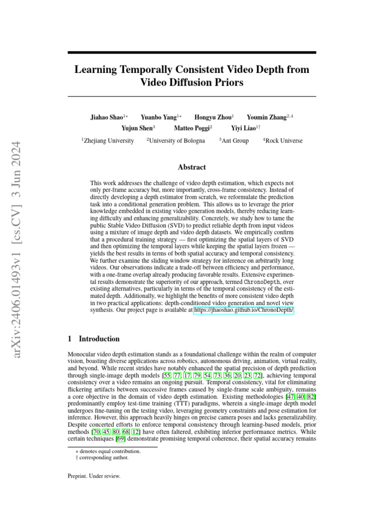 2024 Learning Temporally Consistent Video Depth From Video Diffusion