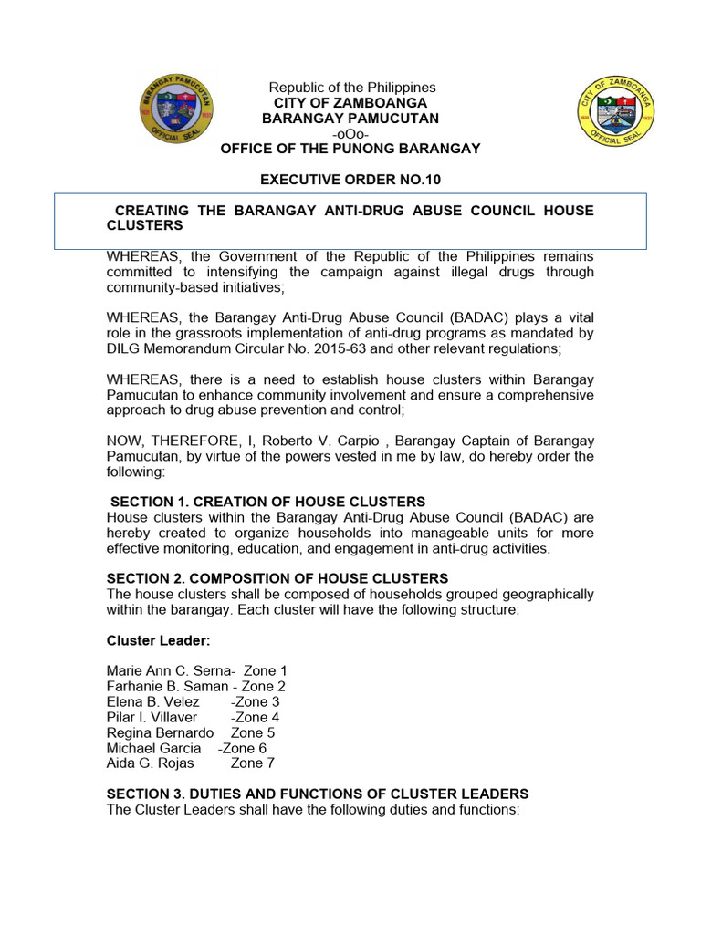 Zamboanga Barangay Anti-Drug Council Order | PDF | Substance Abuse ...