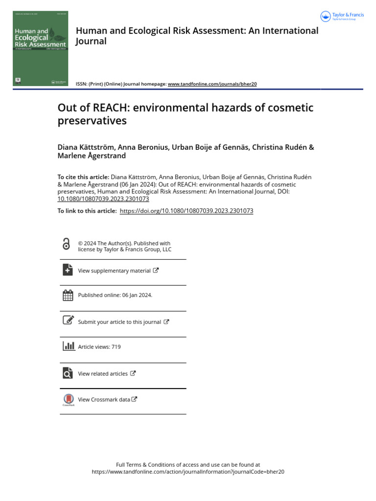 Out of REACH Environmental Hazards of Cosmetic Preservatives | PDF ...
