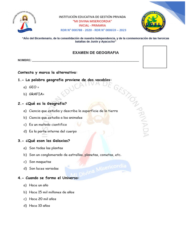 Examen de Geografía para Primaria | PDF