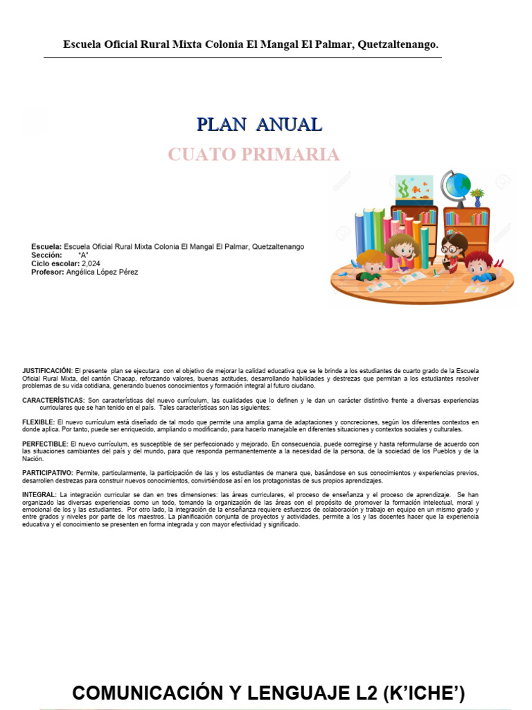 PLAN ANUAL CUARTO 2024 | Descargar gratis PDF | Centroamérica | Plan de estudios