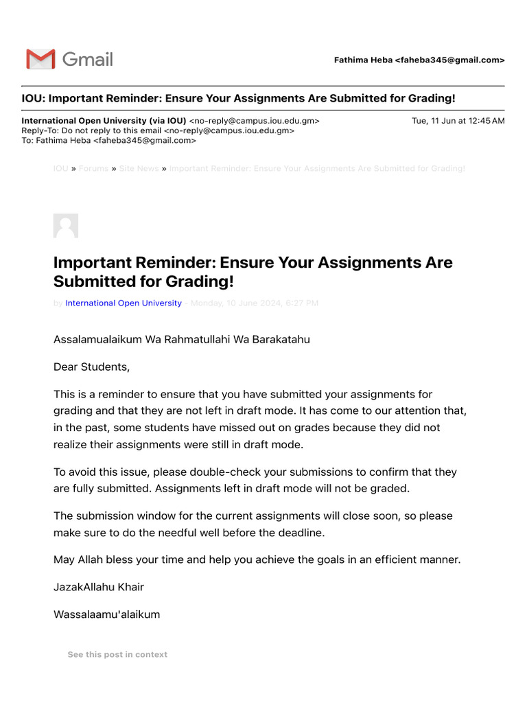 İOU Important Reminder Ensure Your Assignments Are Submitted For ...