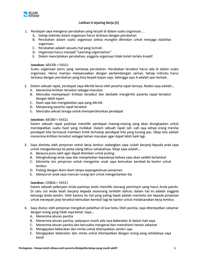 Latihan II Jejaring Kerja | PDF | Bisnis | Pengembangan Diri