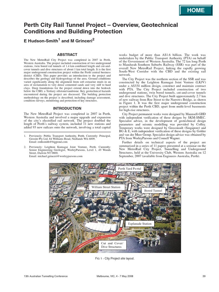 Perth City Rail Tunnel Project - Overview, Geotechnical Conditions and ...