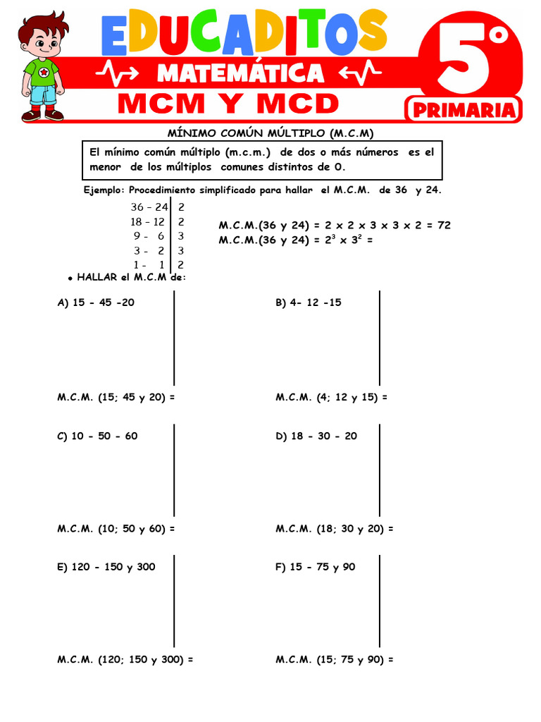 MCM y MCD para Quinto Grado de Primaria | PDF
