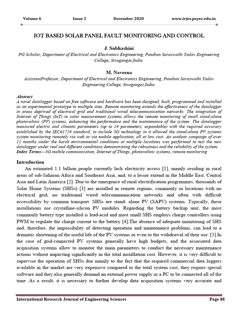 IoT Solar Panel Fault Monitoring System | PDF | Photovoltaics ...