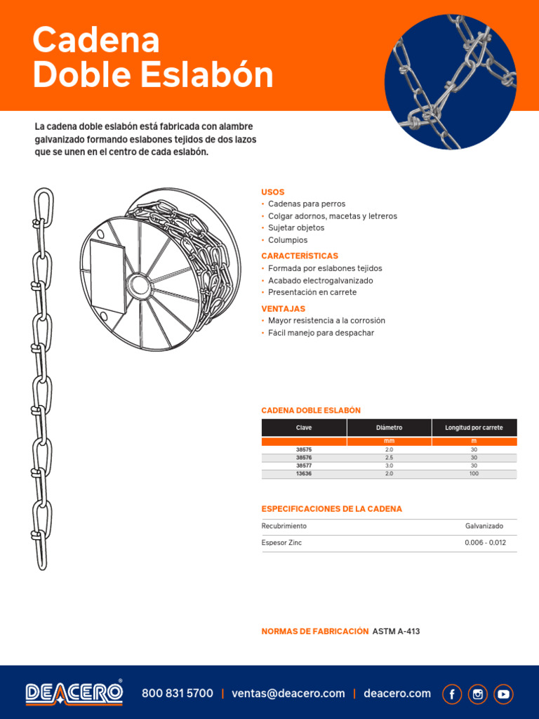 Cadena Doble Eslabón: Usos y Especificaciones | PDF