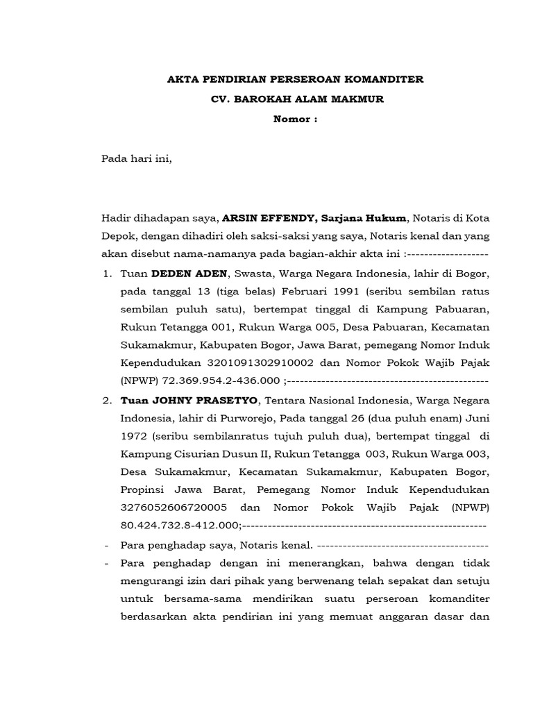 Akta CV Barokah Alam Makmur | PDF | Teknologi & Rekayasa