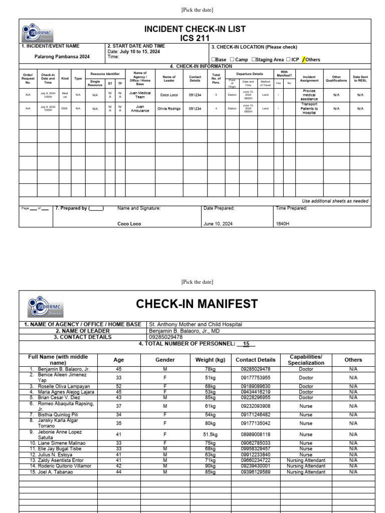 Resource Check in Form 211 Palarong Pambansa | PDF | Public Safety | Emergency Management