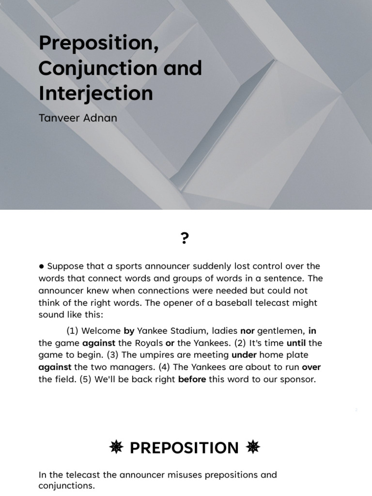 3 - Preposition, Conjunction, Interjection | PDF | Adverb | Preposition And Postposition
