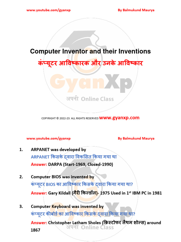Computer Inventor and Their Inventions | PDF