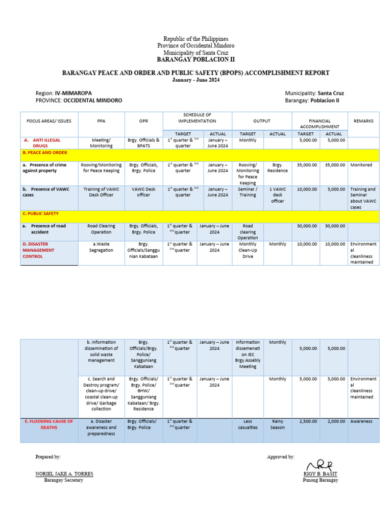 bpops accomplishment report JAN TO JUNE 2024 | PDF