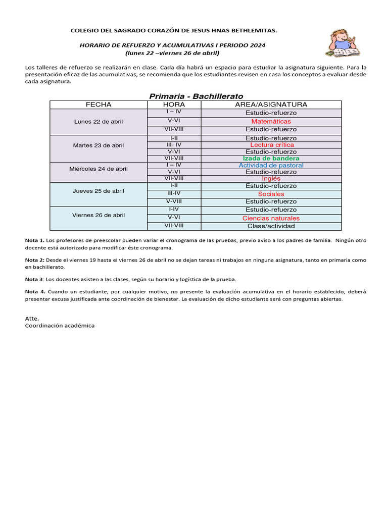 Horario de Refuerzo y Acumulativas 1p 2024 | PDF