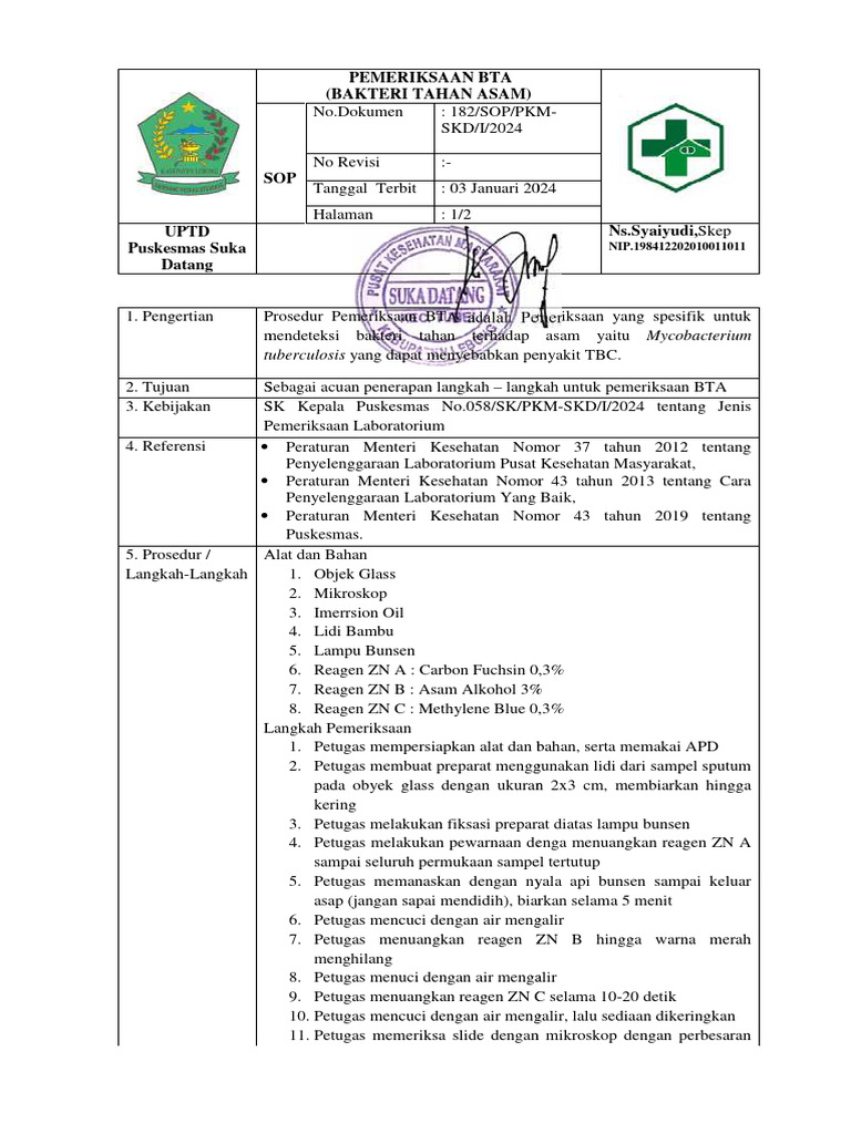 Sop Pemeriksaan Bta Pdf