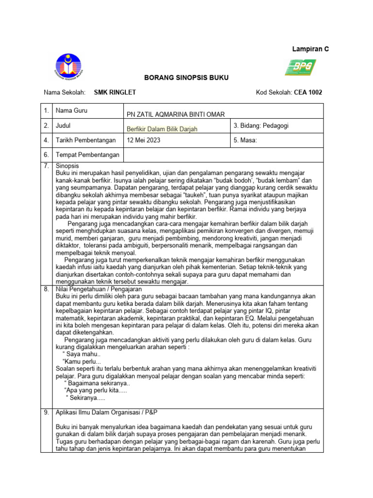 Sinopsis 3 - Book Review | PDF | Karier & Perkembangan