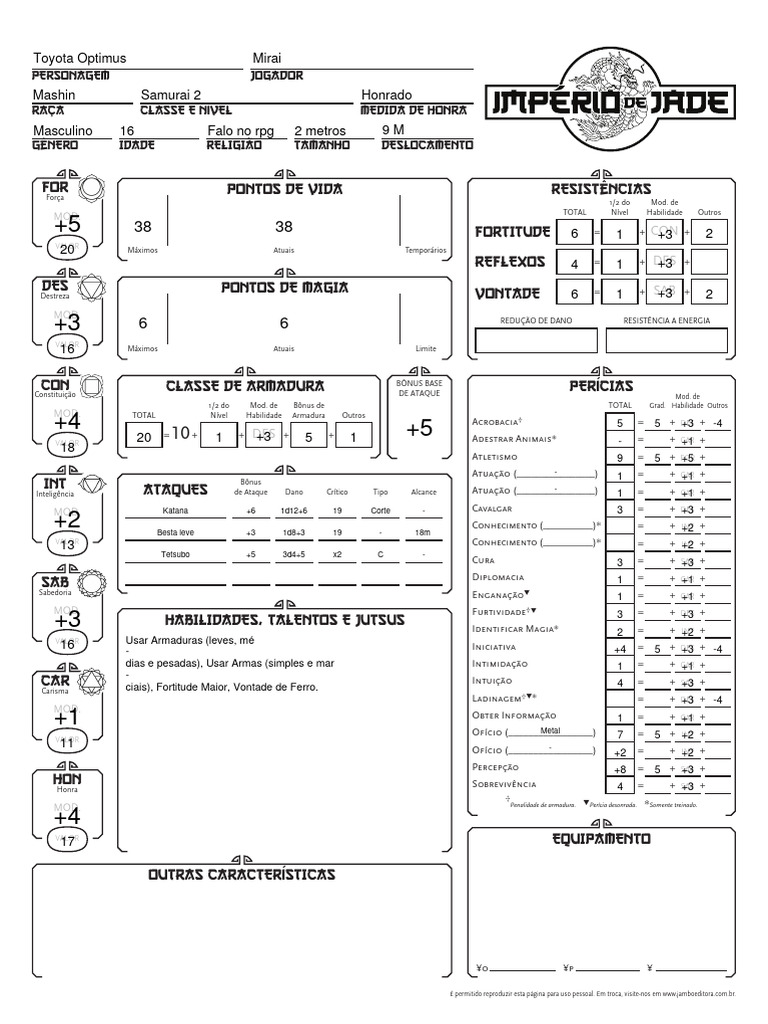 Ficha RPG Vazia | PDF