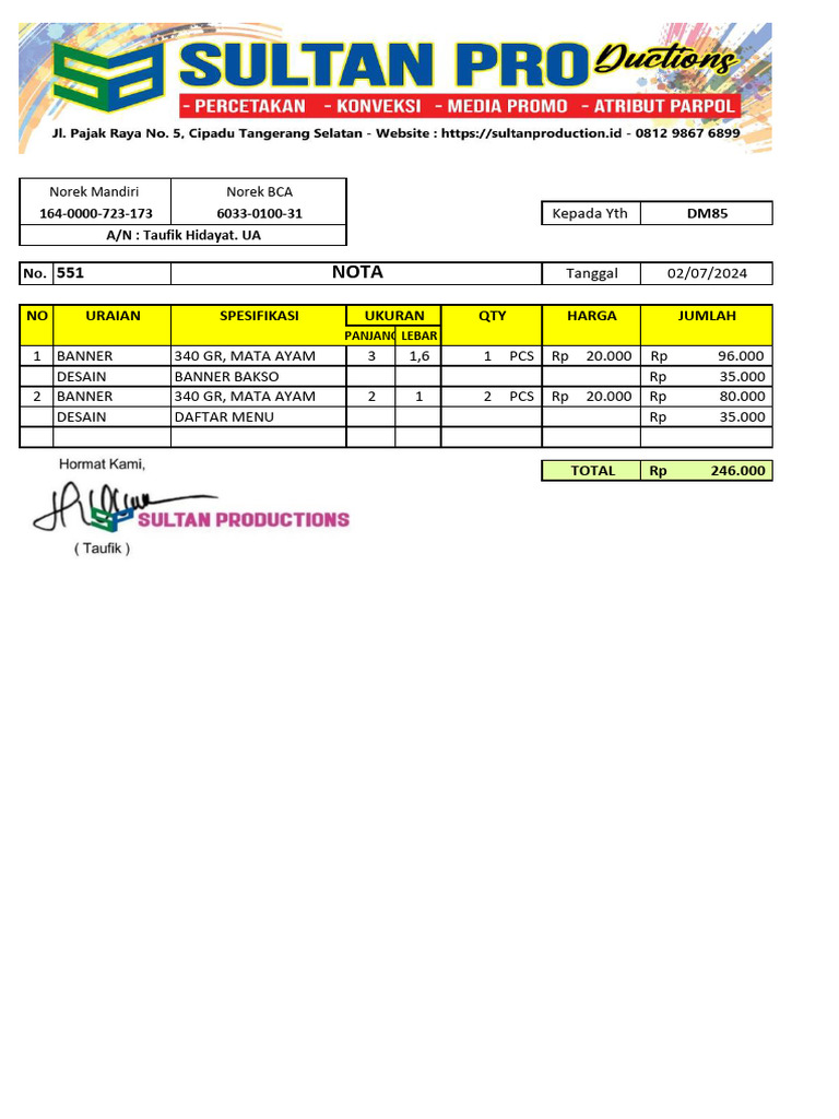 Nota - Spanduk DM85 | PDF