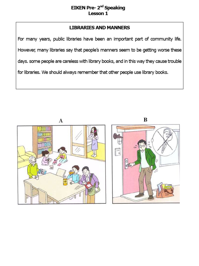 Libraries and Manners Eiken Pre-2 | PDF
