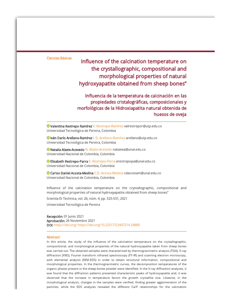 Influence of The Calcination Temperature On The Crystallographic ...