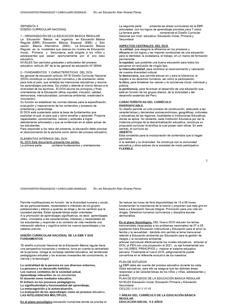 Separata 3 DCN y Diversificacion y Programacion | PDF | Plan de estudios | Educación primaria