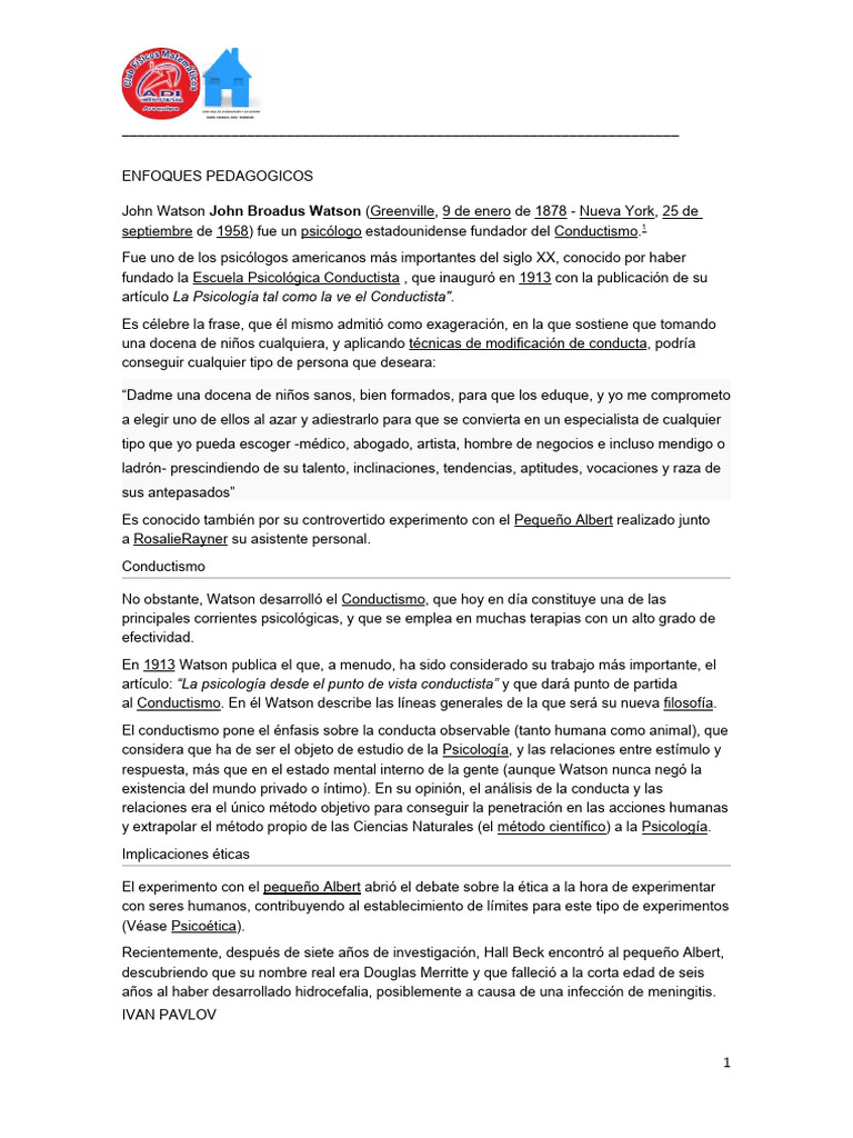 Separata 1 Enfoques Pedagogicos | PDF | Aprendizaje | Behaviorismo