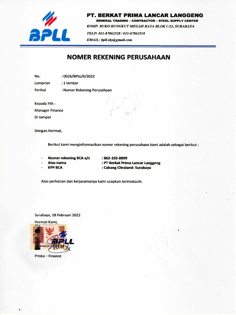 Berkat Prima Lancar, PT | PDF