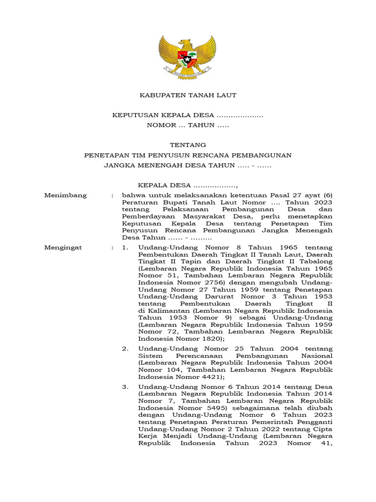 Contoh SK Kades Pembentukan Tim RPJM Desa | PDF | Griya & Taman