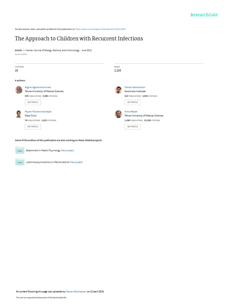 The Approach To Children With Recurrent Infections | PDF ...