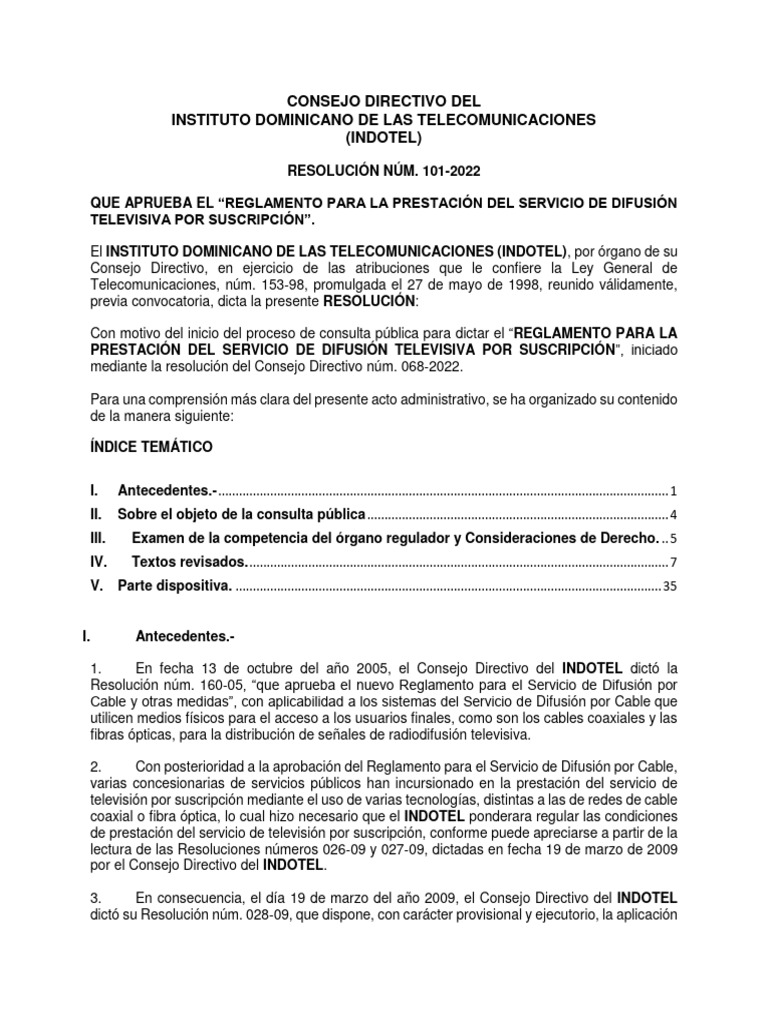 Res 101 2022 Que Aprueba El Reglamento para La Prestaci N Del Servicio de Difusi N Televisiva ...
