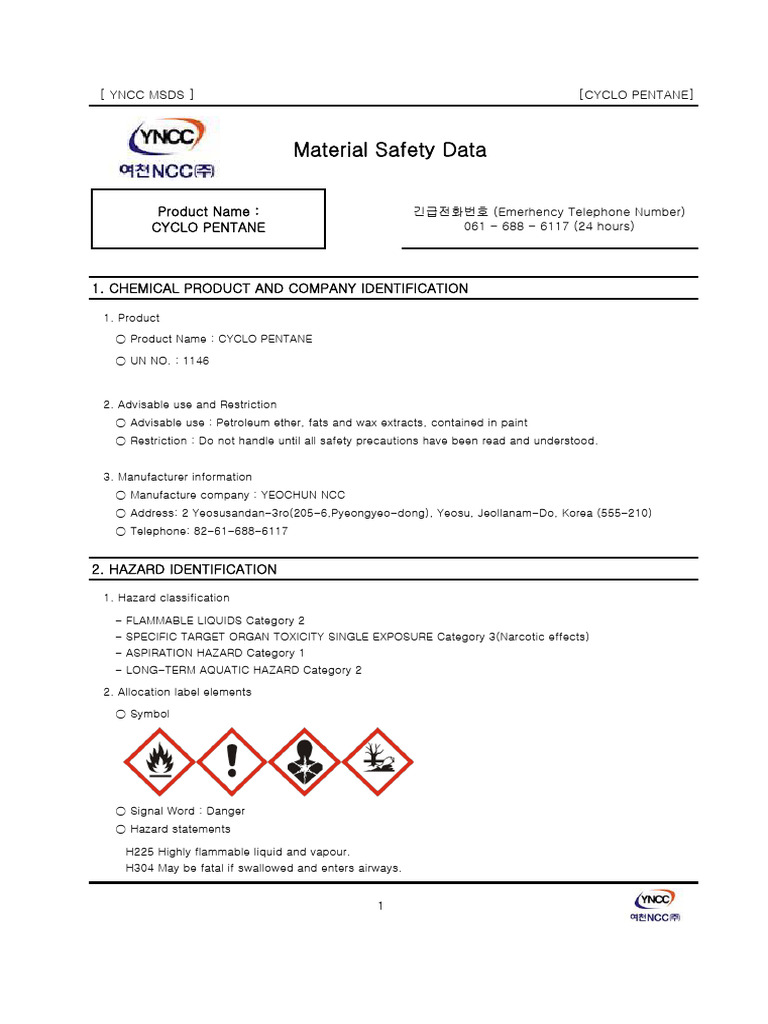 CYCLO PENTANE( EN-GHS-K) Rev.3. | PDF | Fires | Explosion