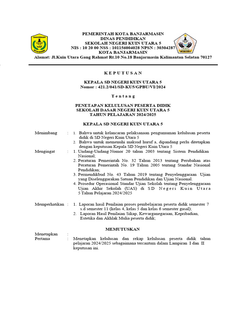 SK-Kelulusan 2024-2025 | PDF