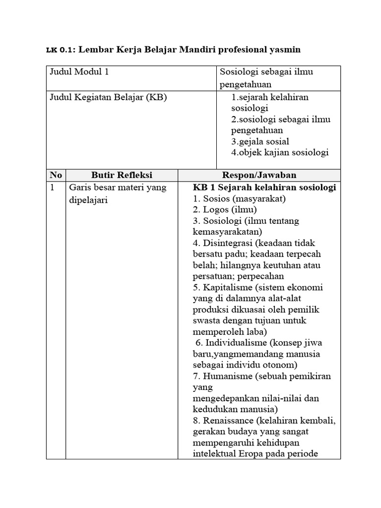 LK 0.1 Lembar Kerja Belajar Mandiri Profesional | PDF | Sains & Matematika