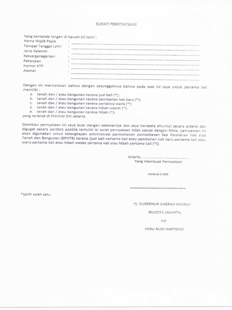 Form Pernyataan BPHTB Nihil Palmerah | PDF