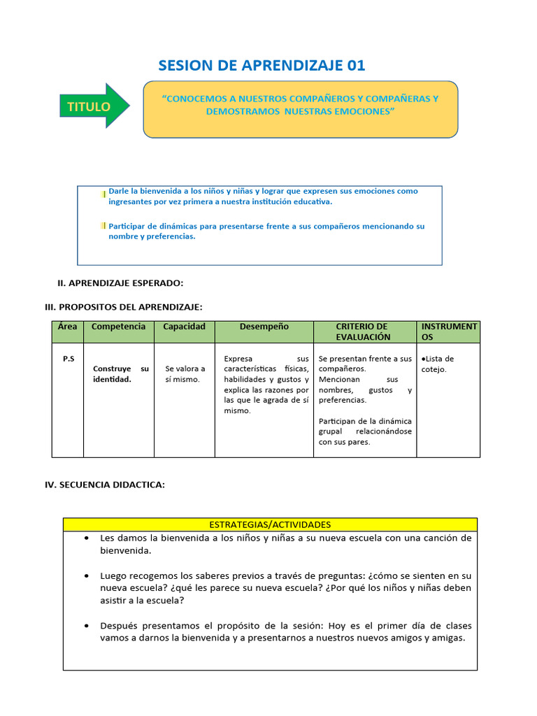 Sesion de Aprendizaje 01 | PDF | Aprendizaje | Evaluación