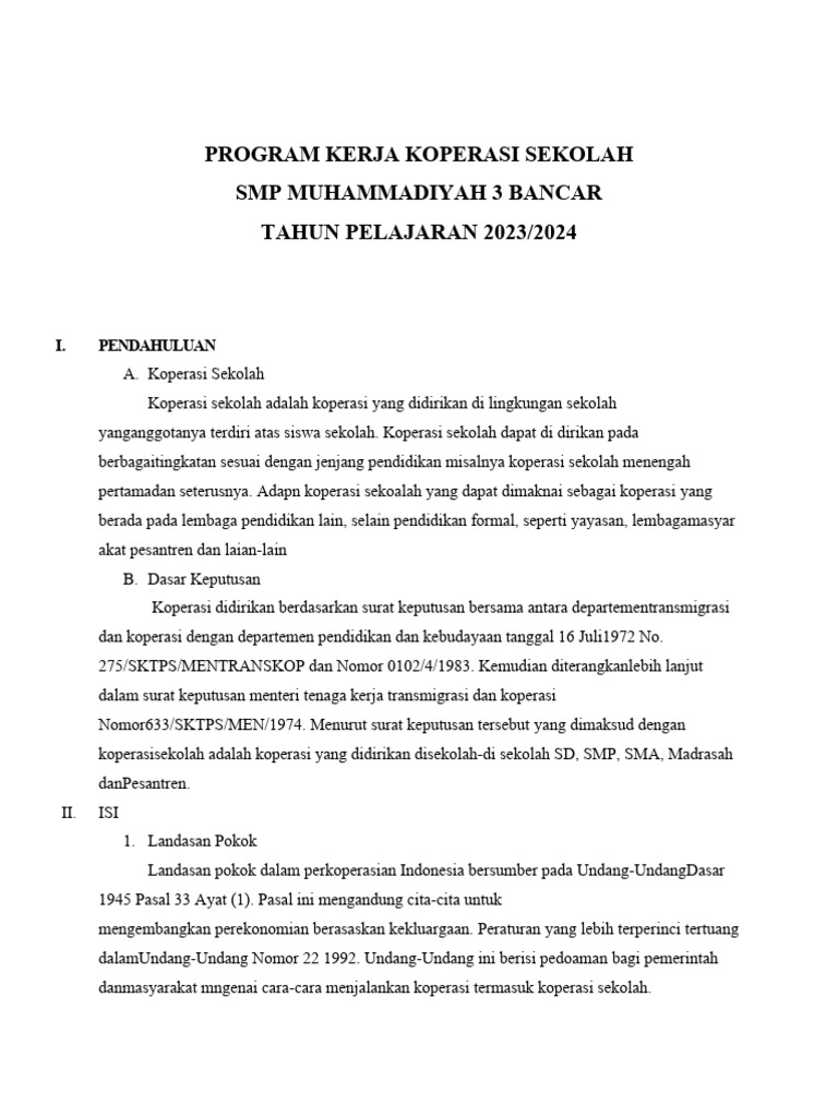 Program Kerja Koperasi Sekolah SMP | PDF | Karier & Perkembangan