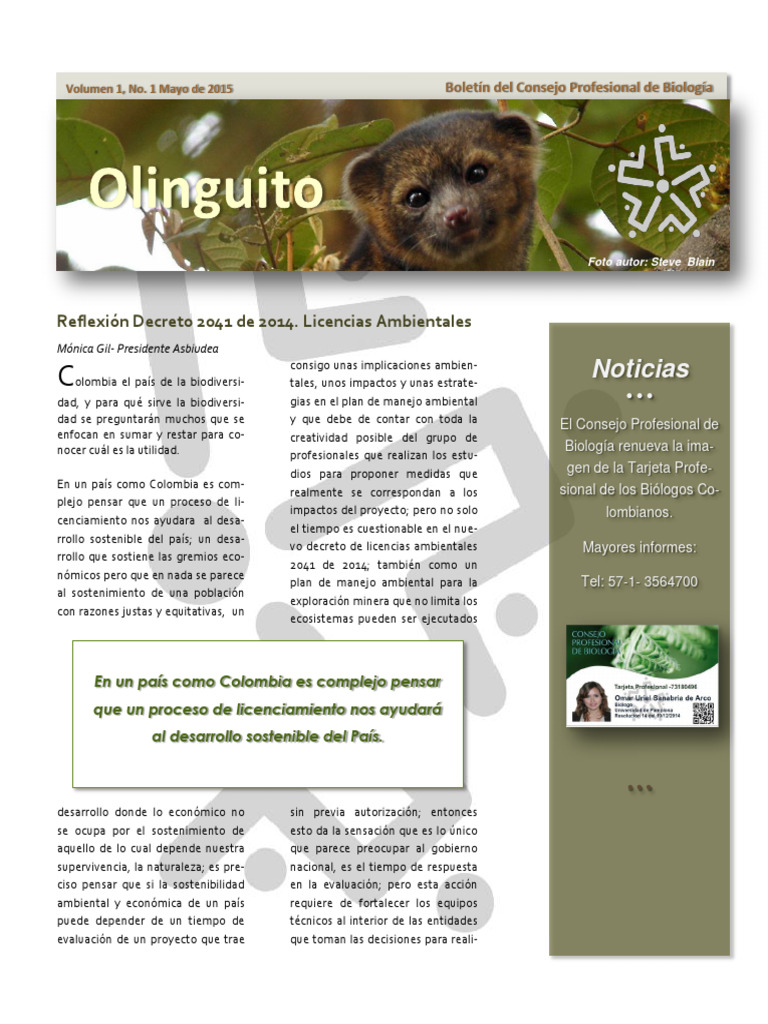 Olinguito Vol.1 No.1 | PDF | Entorno natural | Biodiversidad