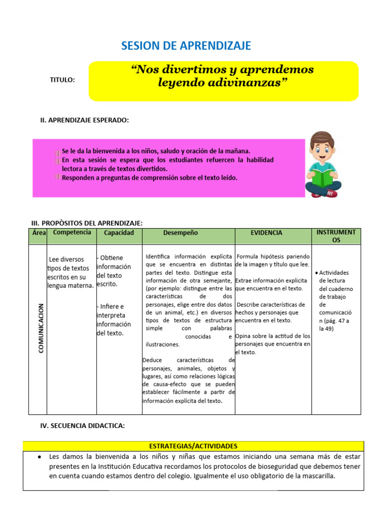 SESION DE APRENDIZAJE lectura mayo | PDF | Aprendizaje | Canciones