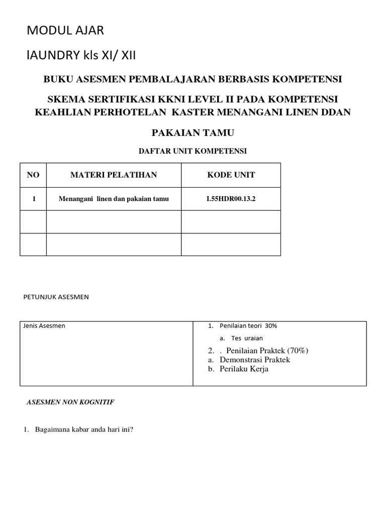 MODUL AJAR Laundry | PDF